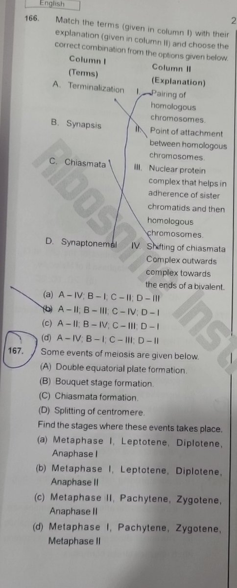 Match the terms (given in column I) with their explanation (given in colu..