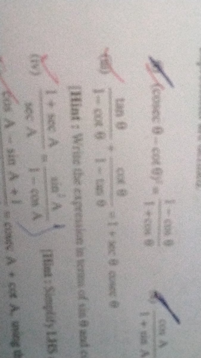 Prove the following trigonometric identities: (\text{cosec} \theta - \te..