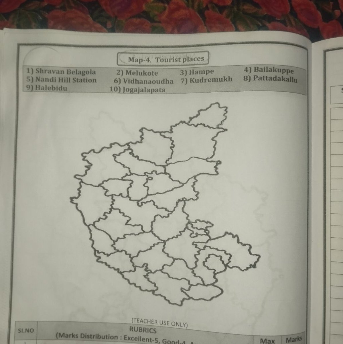 Map-4. Tourist places 1) Shravan Belagola 2) Melukote 3) Hampe 4) Bailak..