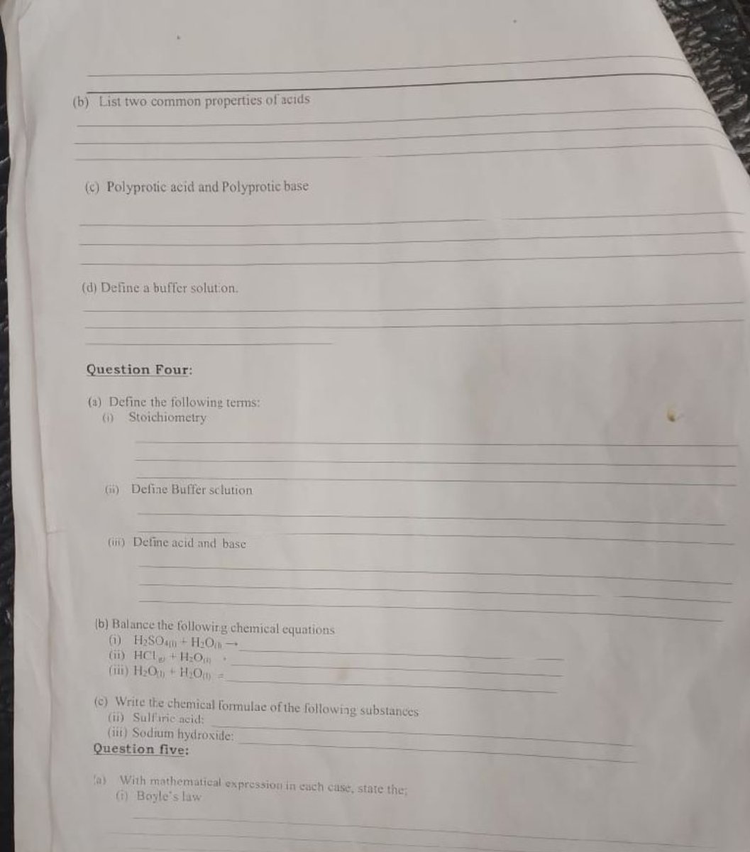 (b) List two common properties of acids (c) Polyprotic acid and Polyproti..