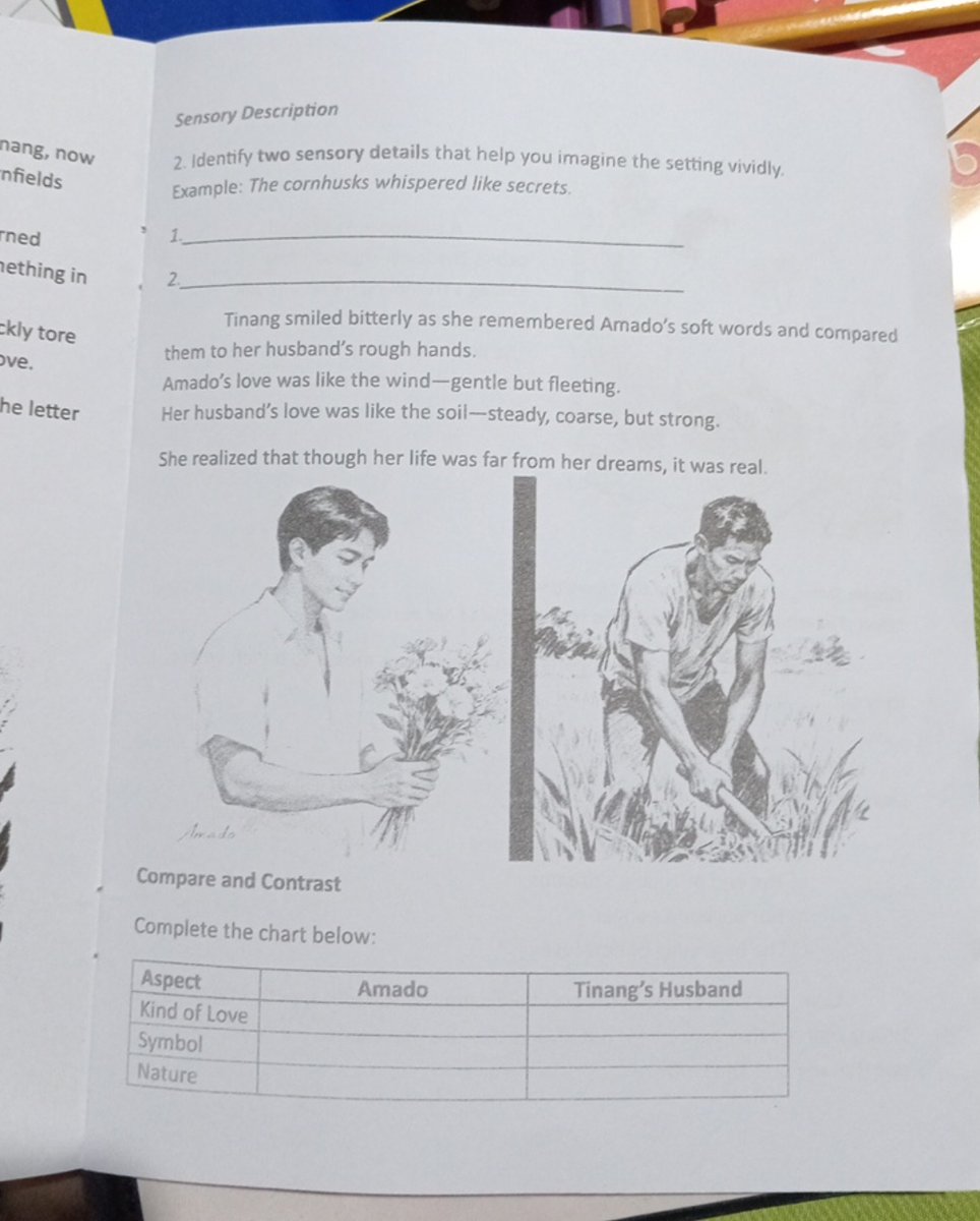 Sensory Description Identify two sensory details that help you imagine th..