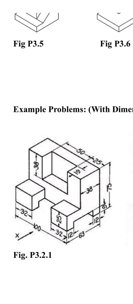 Solve top, front, side view with images for the object shown in Fig. P3.2..