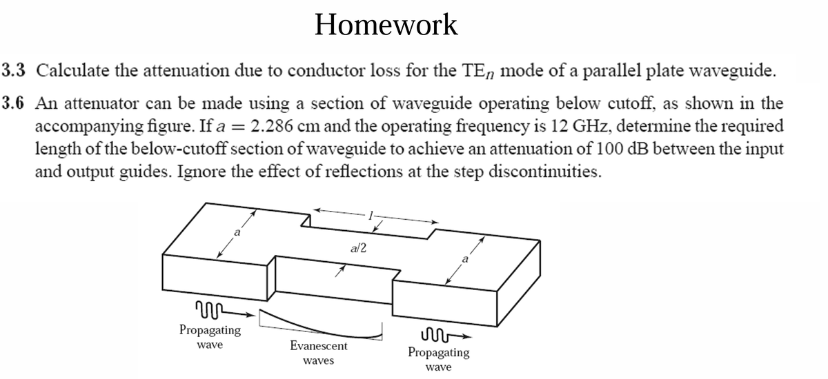 Homework 3.3 Calculate the attenuation due to conductor loss for the TE_..
