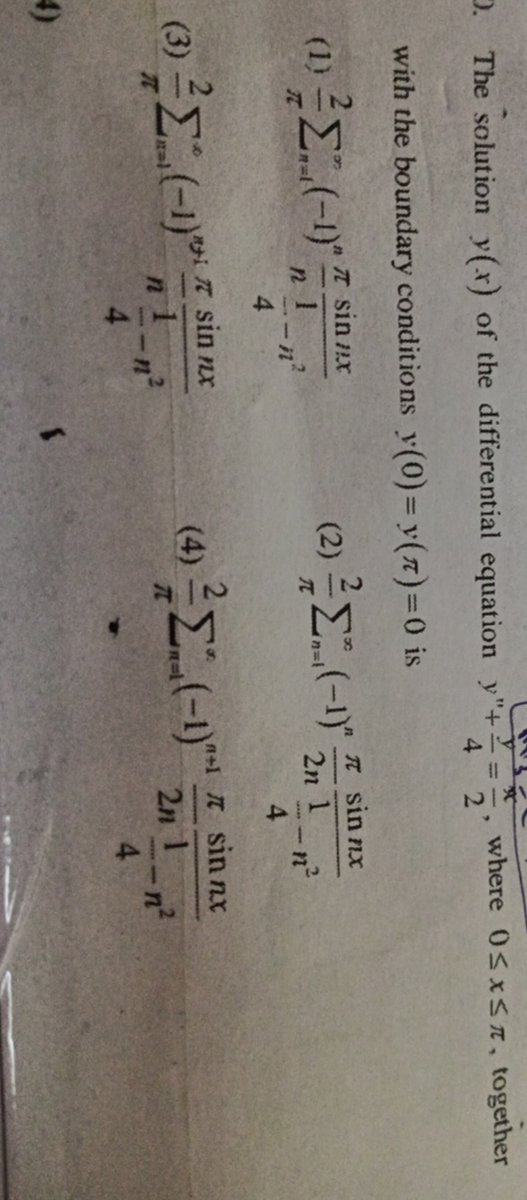 The solution y(x) of the differential equation y'' + \frac{x}{4} = \frac{..