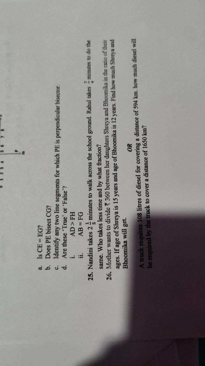 a. Is CE = EG? b. Does PE bisect CG? c. Identify any two line segments fo..