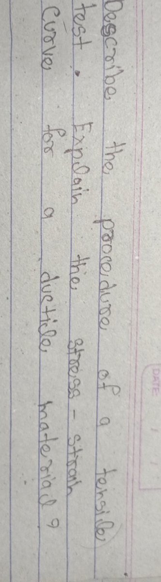 Describe the procedure of a tensile test. Explain the Stress-Strain Curve..