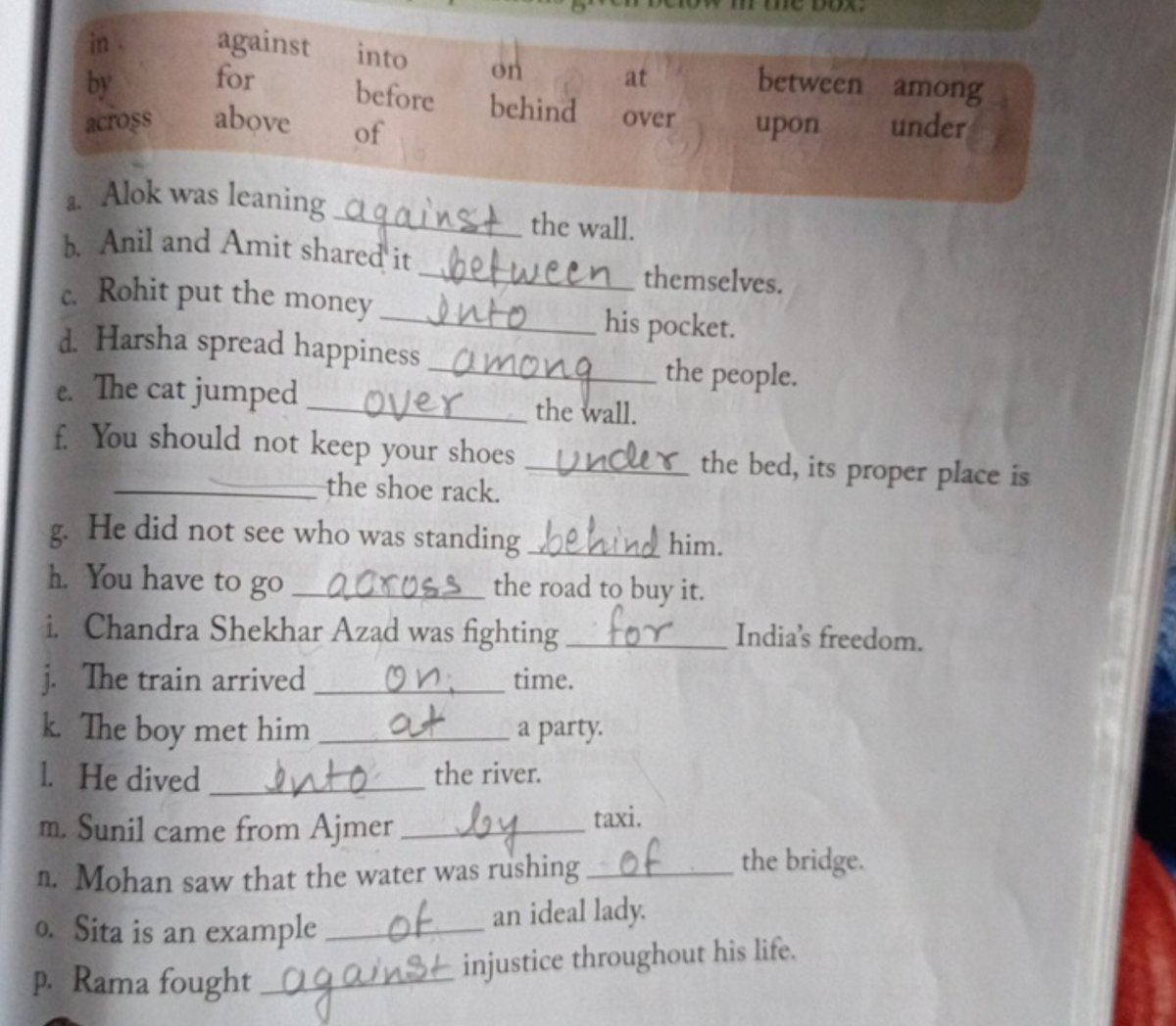 Fill in the blanks with appropriate prepositions from the given options: