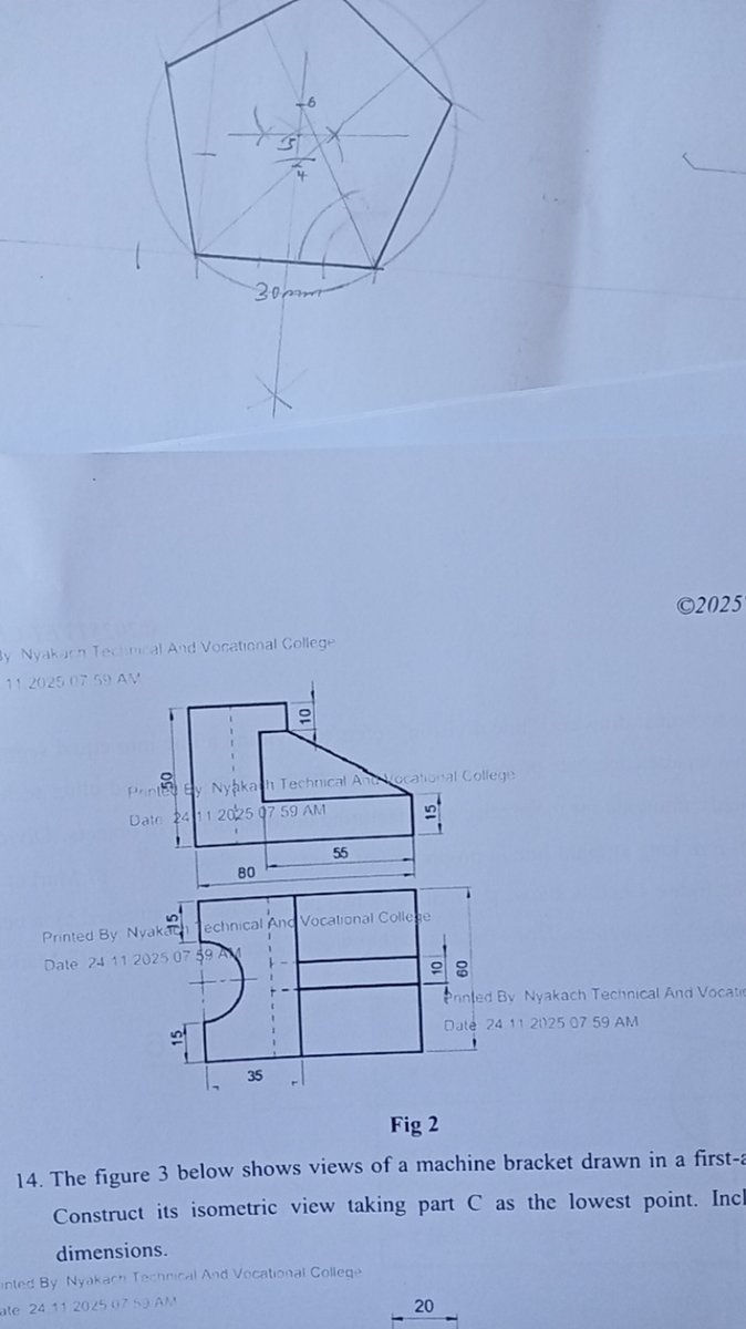 The figure 3 below shows views of a machine bracket drawn in a first-angl..