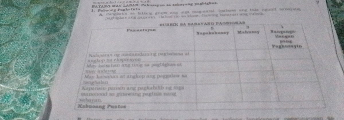 BATANG MAY LABAN: Pahusayan sa sabayang pagbigkas. Pabaong Pagkatuto A...