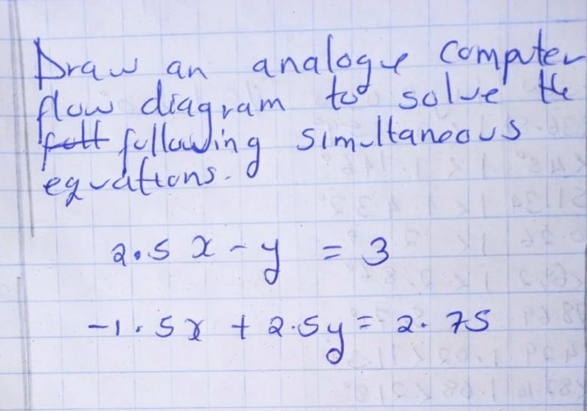 Draw an analog computer flow diagram to solve the following simultaneous