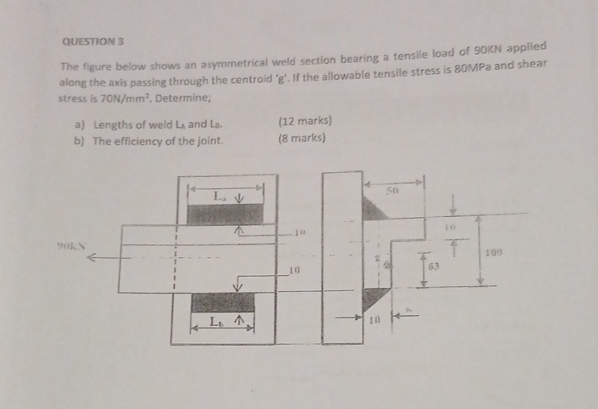 QUESTION 3 The figure below shows an asymmetrical weld section bearing a