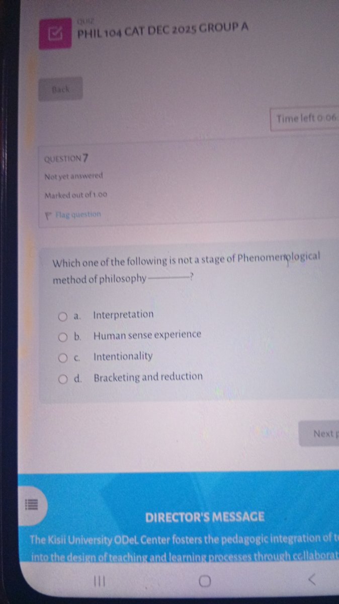 Which one of the following is not a stage of Phenomenological method of p..