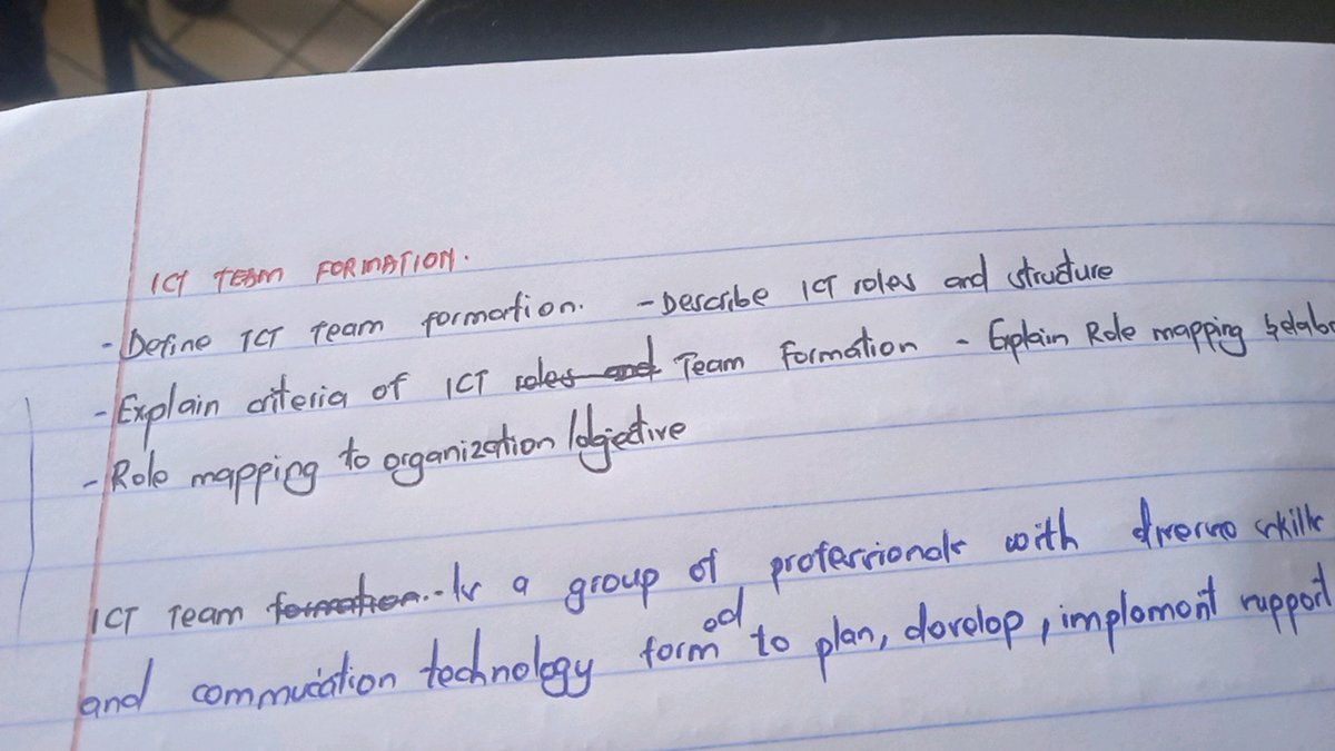 ICT TEAM FORMATION. Define ICT team formation. Describe ICT roles and st..