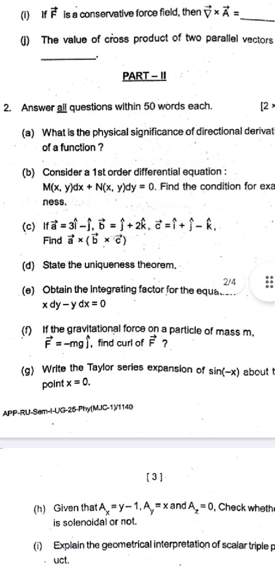 (i) If \vec{F} is a conservative force field, then \vec{\nabla} \times \v..