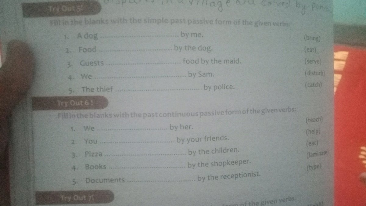 Try Out 5! Fill in the blanks with the simple past passive form of the gi..