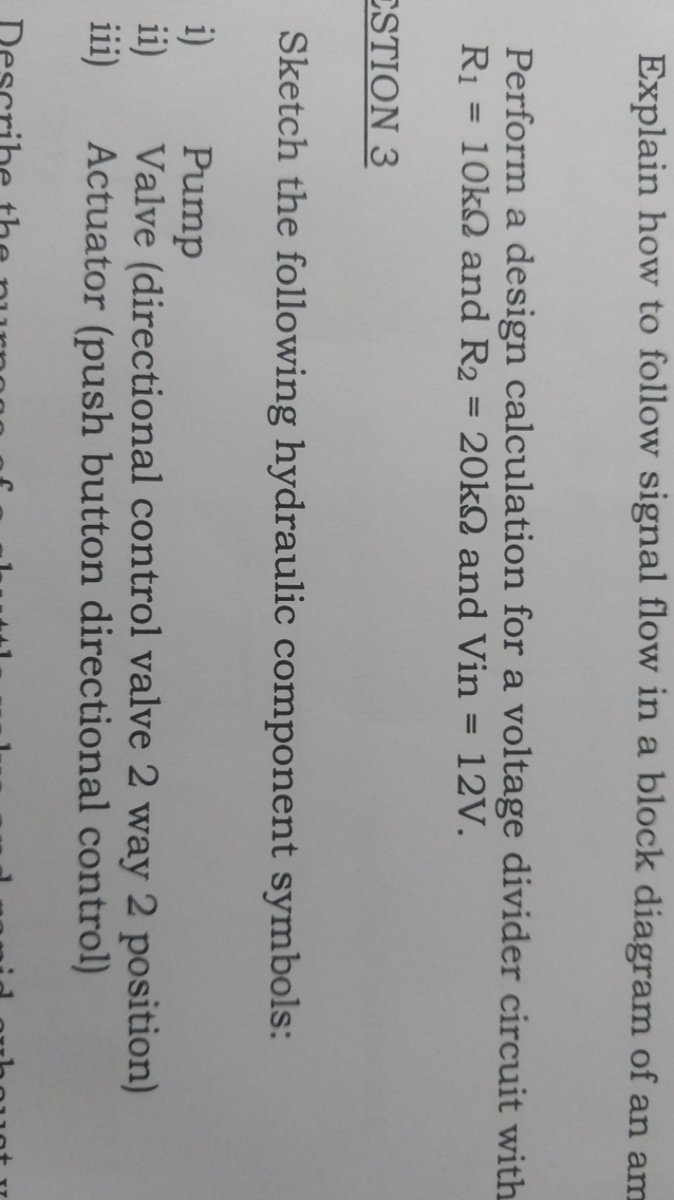 Explain how to follow signal flow in a block diagram of an amplifier. Per..