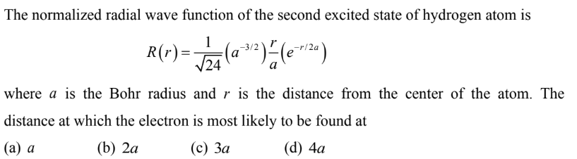 The normalized radial wave function of the second excited state of hydrog..