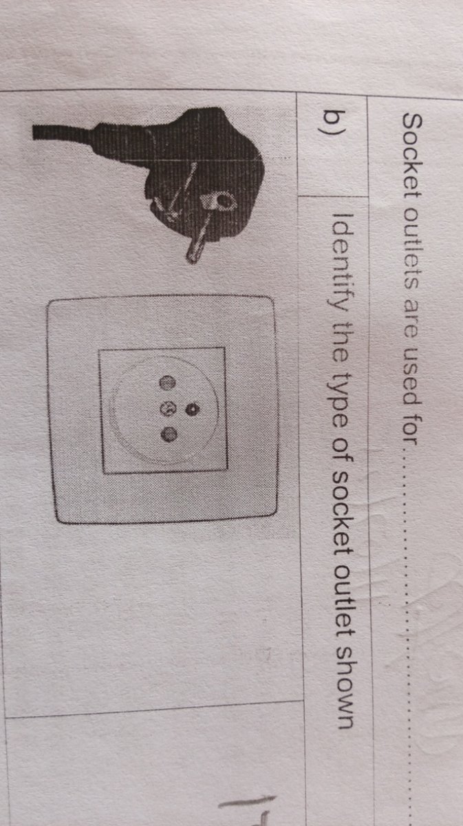 Socket outlets are used for... b) Identify the type of socket outlet show..