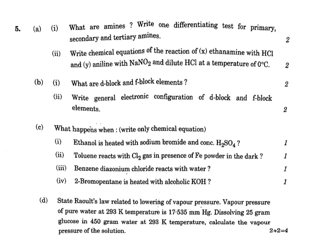 (a) (i) What are amines? Write one differentiating test for primary, seco..