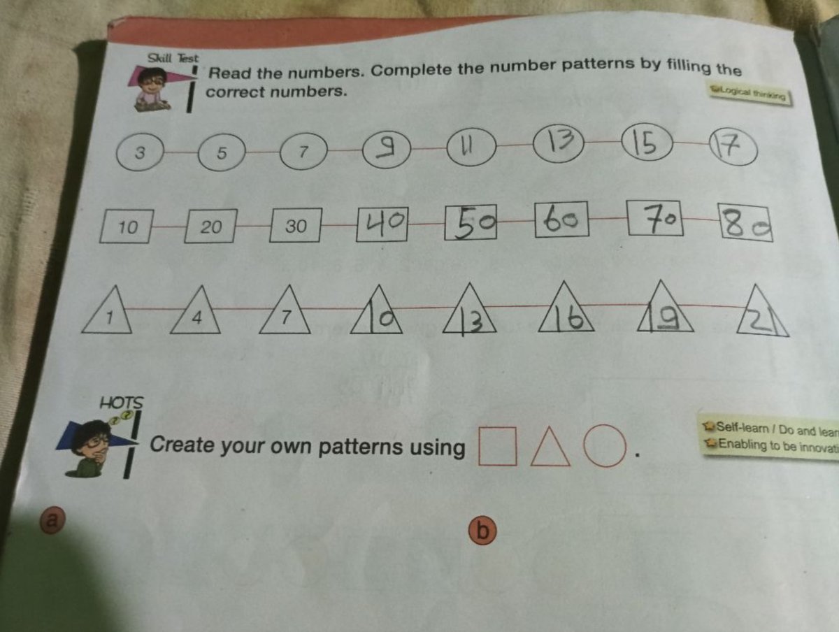 Read the numbers. Complete the number patterns by filling the correct num..