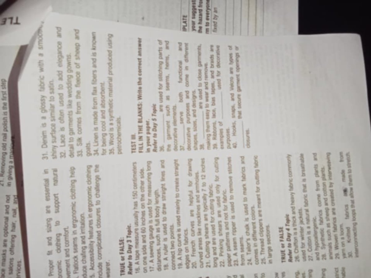 TEST III. FILL IN THE BLANKS: Write the correct answer in your paper. Ref..