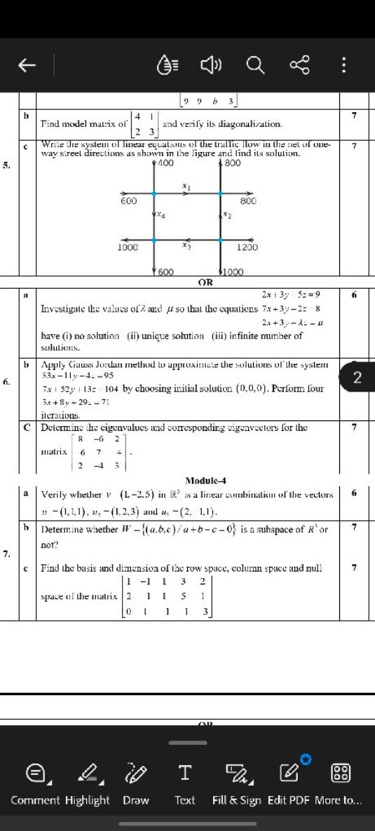 c) Write the system of linear equations of the traffic flow in the net of..