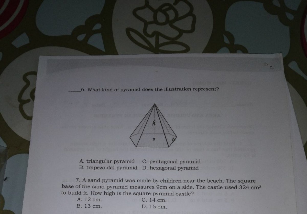 What kind of pyramid does the illustration represent? A. triangular pyram..