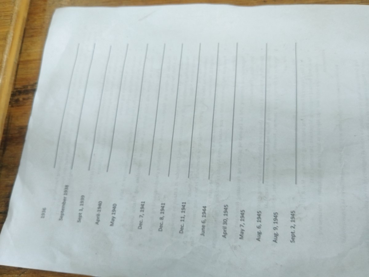 The provided image contains a list of dates: 1936 September 1938 Sept 1,..