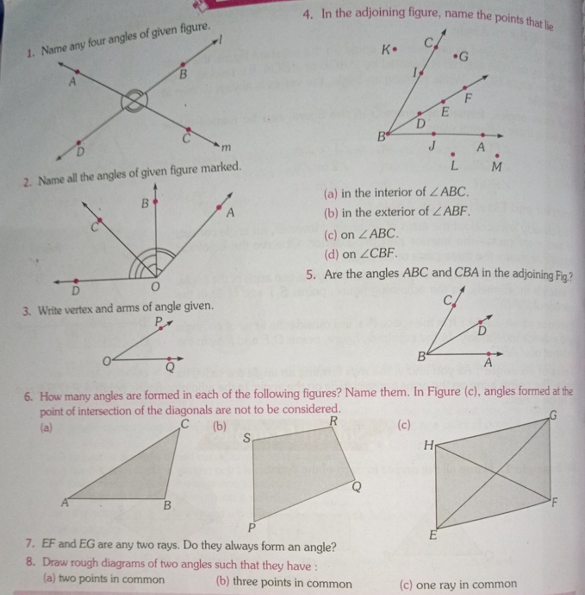 Name any four angles of given figure. Name all the angles of given figur..