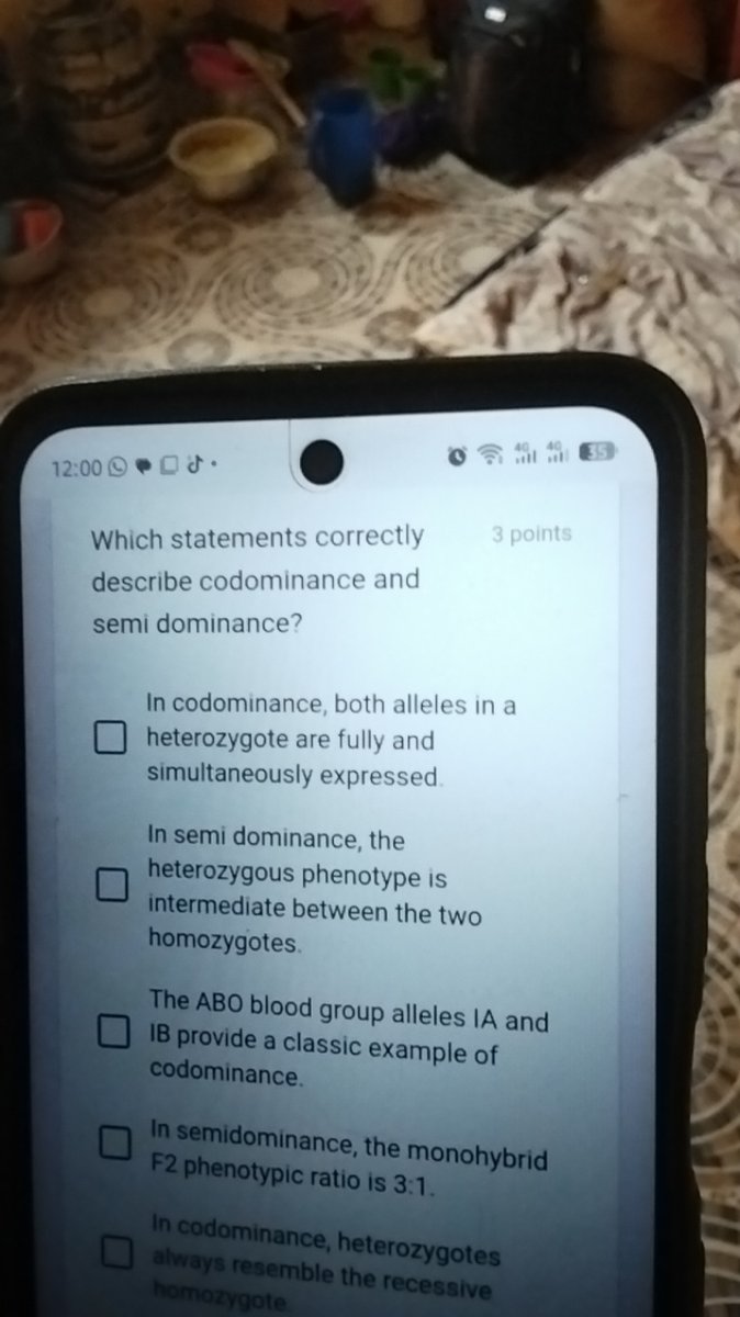 Which statements correctly describe codominance and semi dominance? In c..