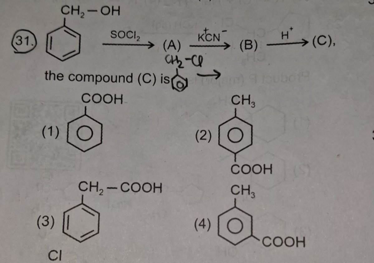 Identify the compound (C) in the following reaction sequence: CH₂-OH