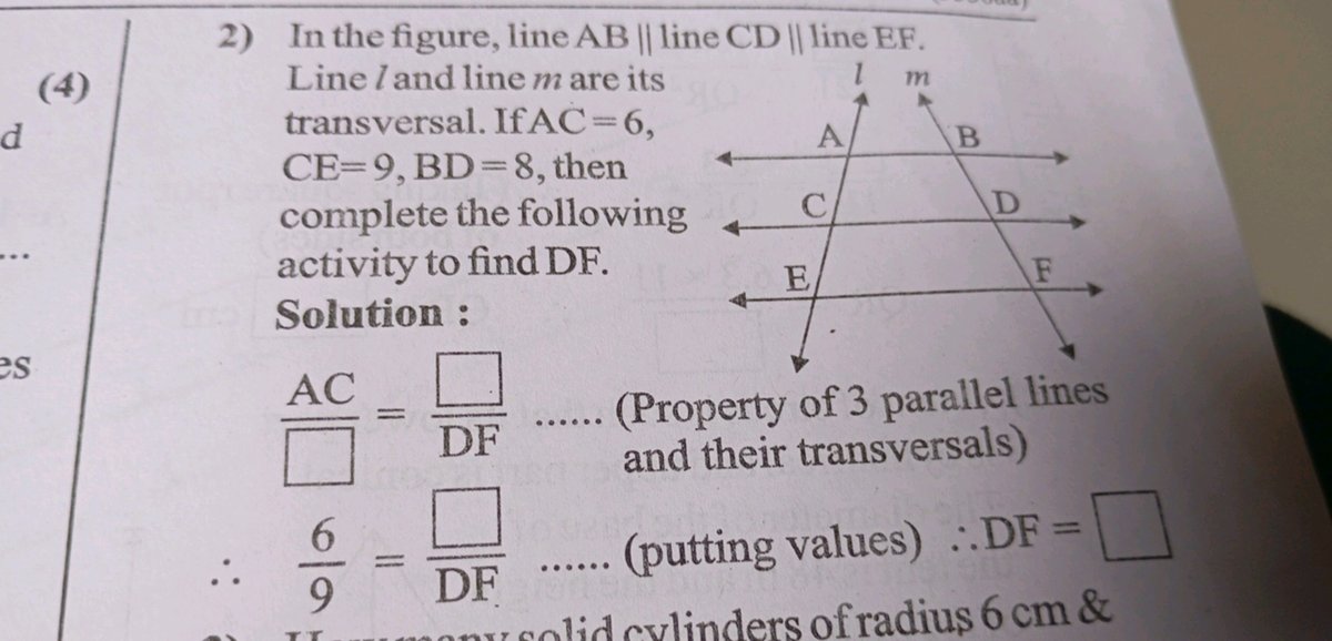 In the figure, line AB || line CD || line EF. Line l and line m are its t..
