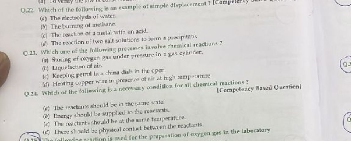 Q.22. Which of the following is an example of simple displacement? Compet..