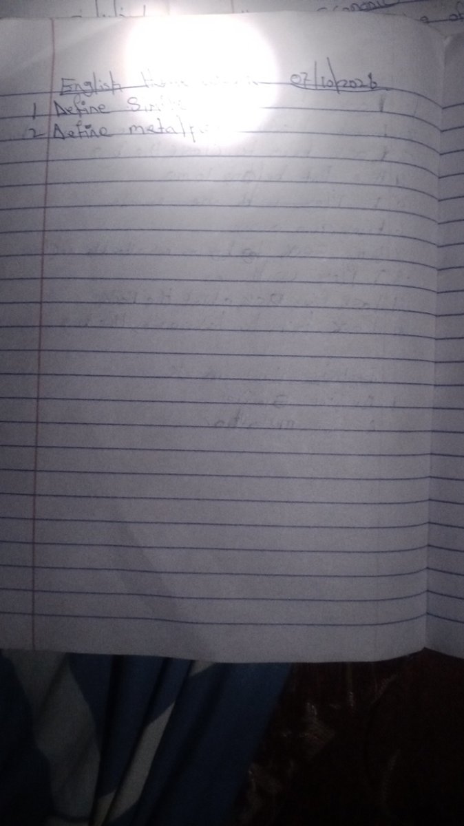 English Homework Define Simile Define Metaphor | Filo