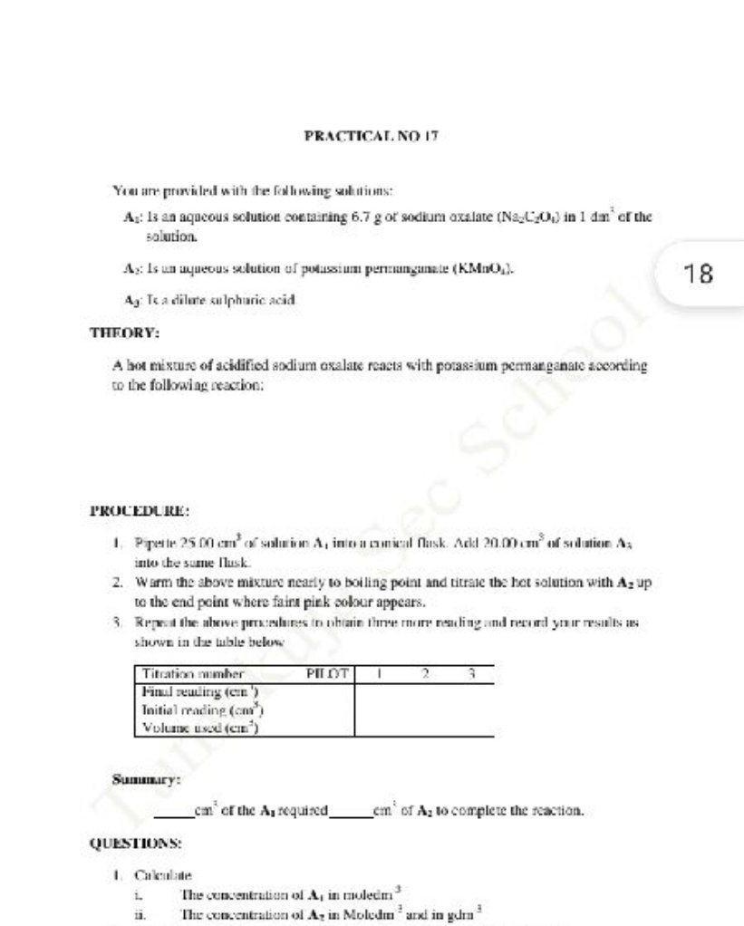 PRACTICAL NO 17 You are provided with the following solutions: A₁: Is a..