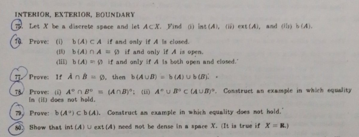 Here are several problems related to interior, exterior, and boundary in