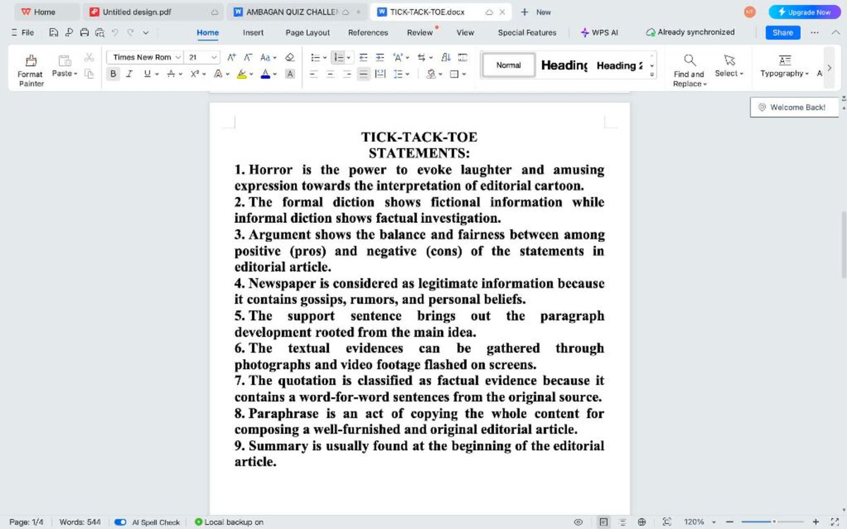 TICK-TACK-TOE STATEMENTS: Horror is the power to evoke laughter and amusi..
