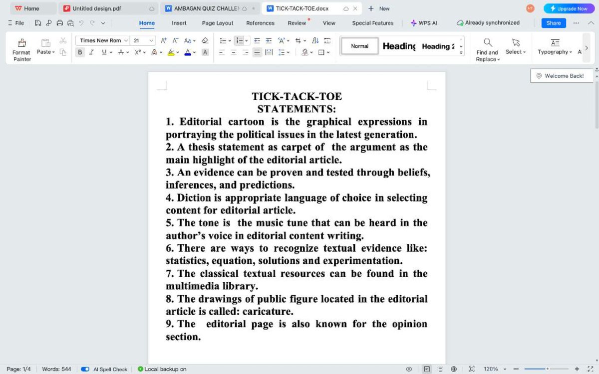 TICK-TACK-TOE STATEMENTS: Editorial cartoon is the graphical expressions