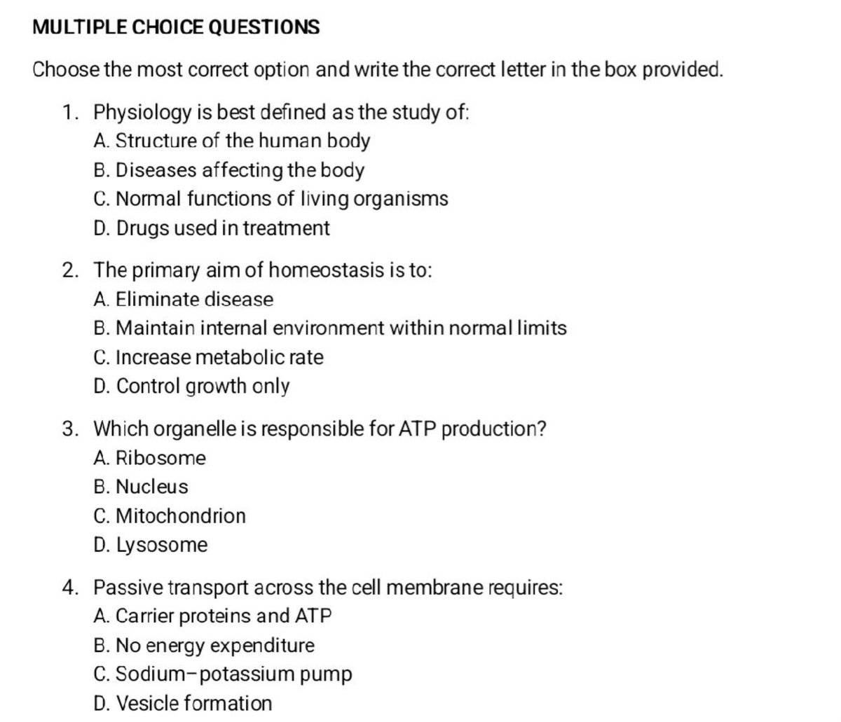 MULTIPLE CHOICE QUESTIONS Choose the most correct option and write the co..