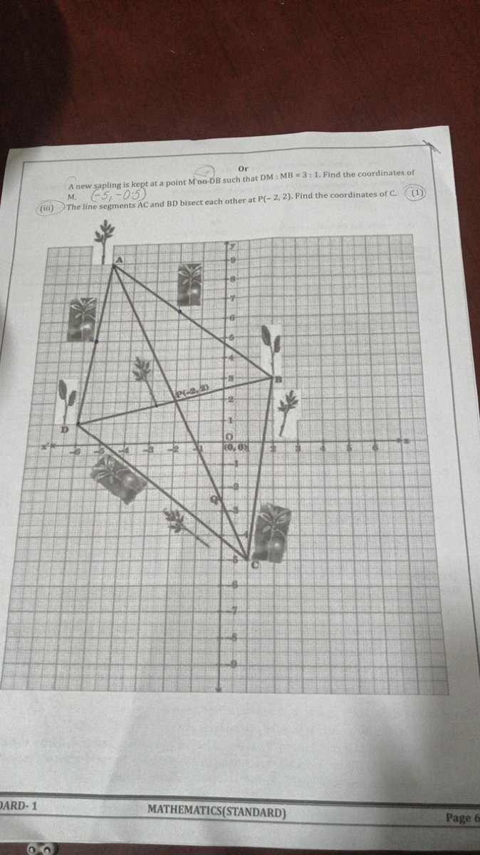 Or A new sapling is kept at a point M on DB such that DM : MB = 3 : 1. Fi..