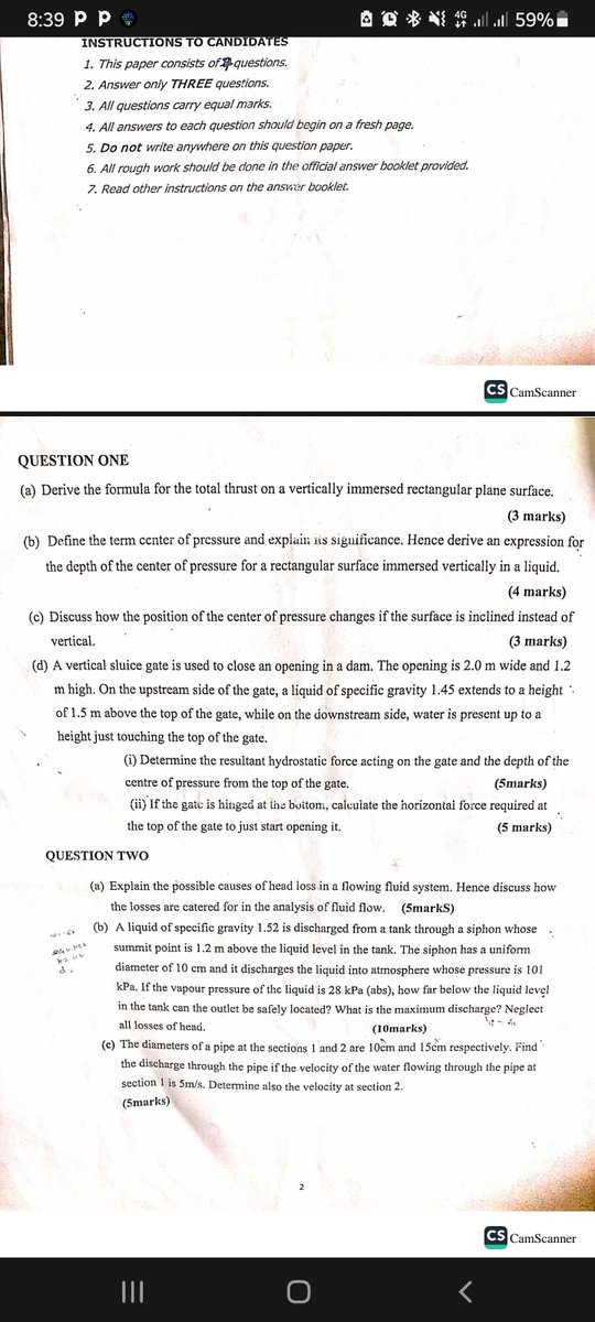 QUESTION ONE (a) Derive the formula for the total thrust on a vertically..
