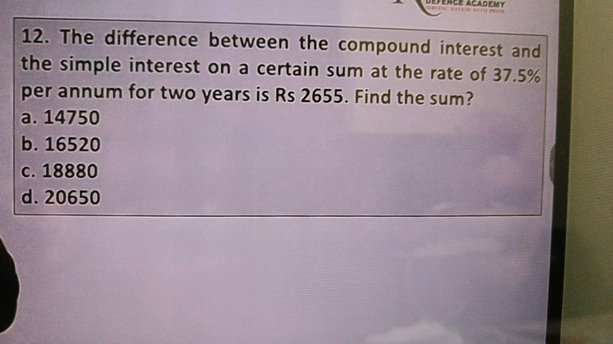 The difference between the compound interest and the simple interest on a..