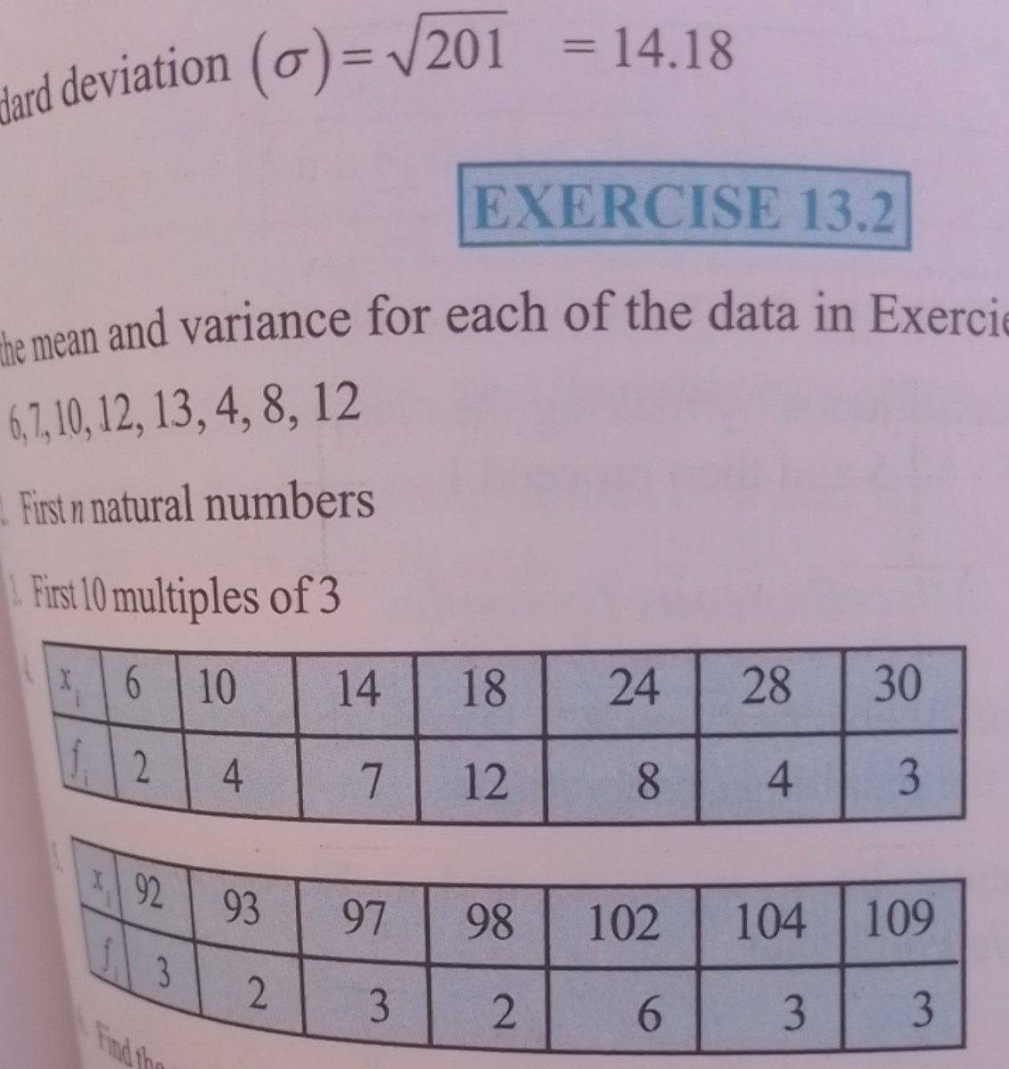 Find the mean and variance for each of the data in Exercise 13.2: 6, 7,