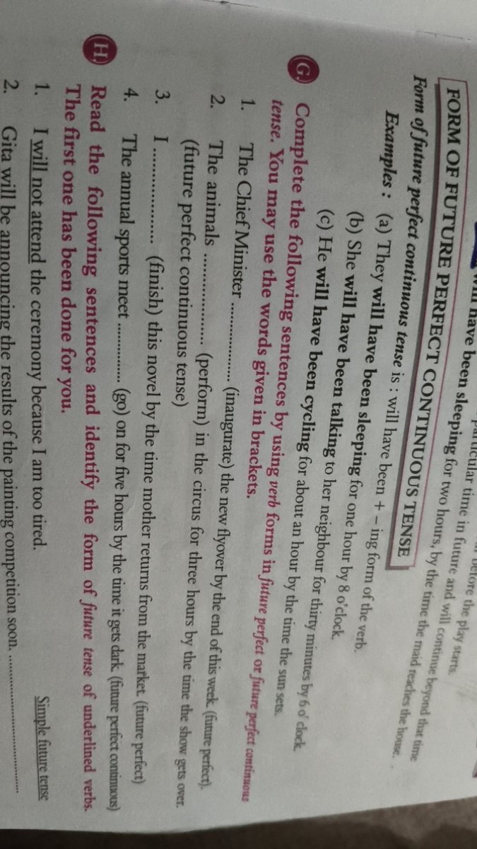Complete the following sentences by using verb forms in future perfect or..
