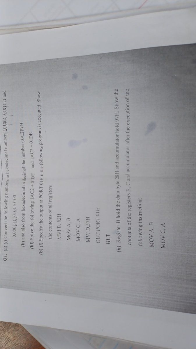 Q1. (a) (i) Convert the following numbers to hexadecimal numbers: 1010011..
