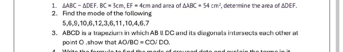 \triangle ABC \sim \triangle DEF. BC = 3 \text{ cm}, EF = 4 \text{ cm} an..