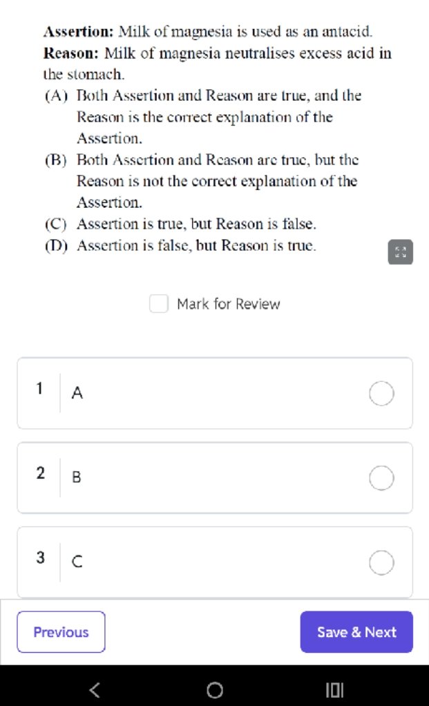 Assertion: Milk of magnesia is used as an antacid. Reason: Milk of magnes..