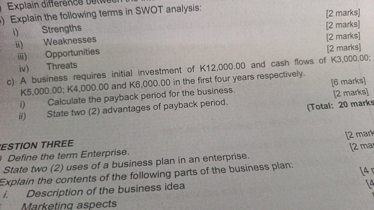Explain the following terms in SWOT analysis: i) Strengths ii) Weaknesses..