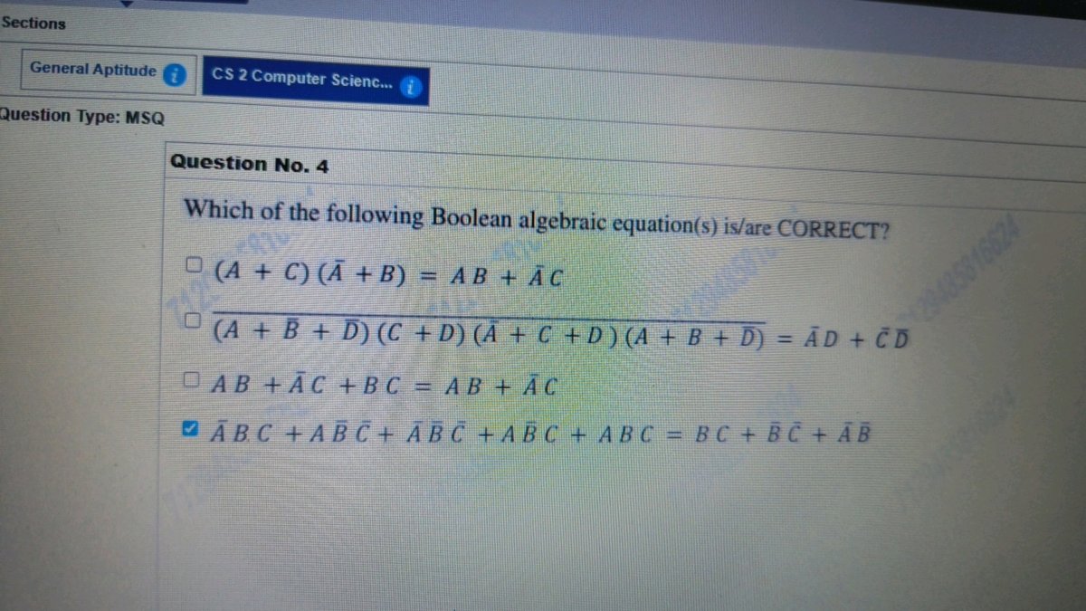 Which of the following Boolean algebraic equation(s) is/are CORRECT? (A