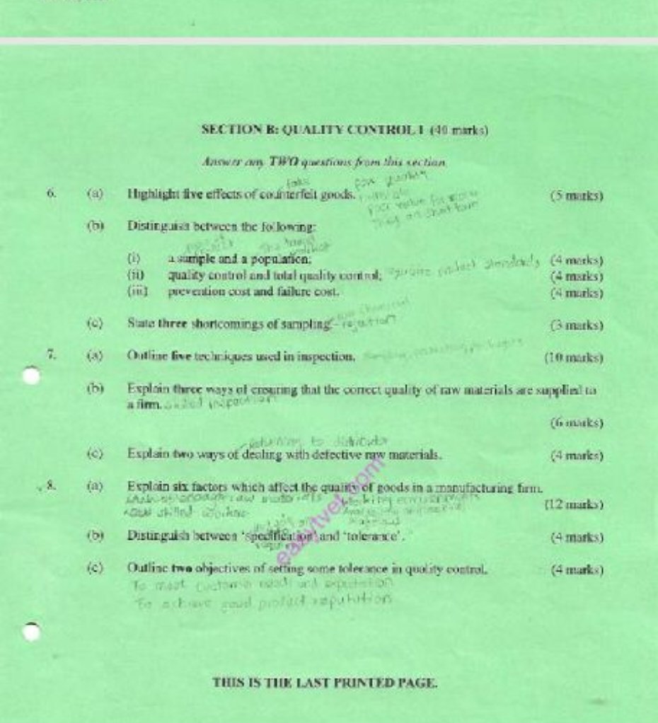 SECTION B: QUALITY CONTROL I (40 marks) Answer any TWO questions from thi..